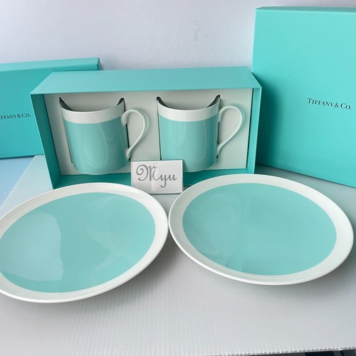 Tiffany & Co. Color Block Dessert Plate & Mug Set 4 pcs New In Box Born ...