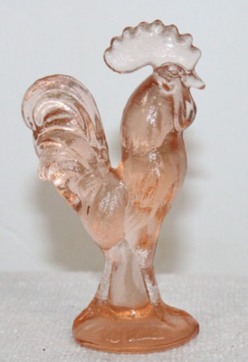 PINK DEPRESSION STYLE GLASS ROOSTER CHICKEN FIGURINE Vintage Style ...