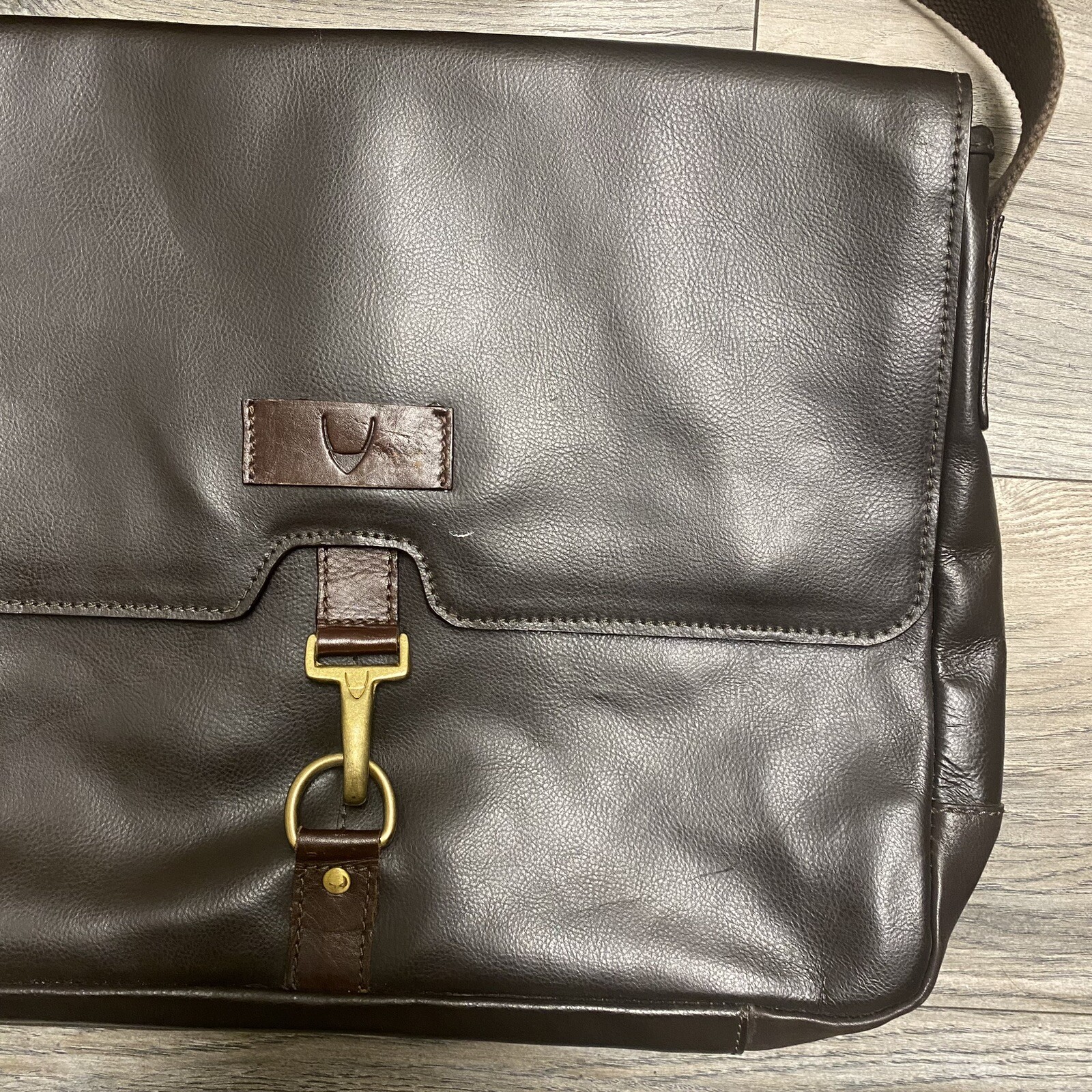 Vintage Hidesign Brown Leather Brass Hardware Messeng… - Gem