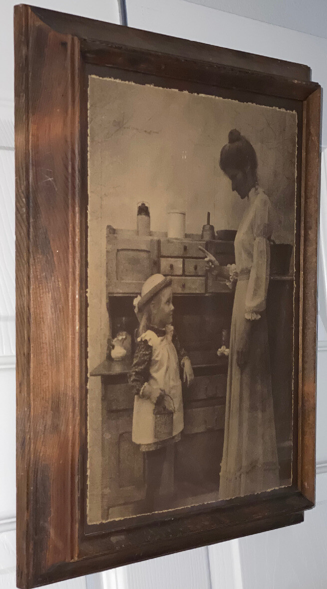 R Hendrickson Signed Vintage Sepia Art Print Wood Framed Woman Mom ...