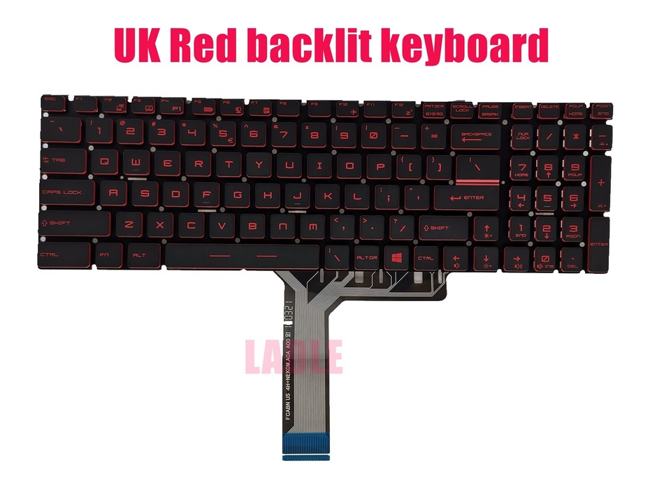 US Red Backlit keyboard for MSI GL65 9SC(MS-16U4)/GL65 9SD/GL65 9SE(MS ...
