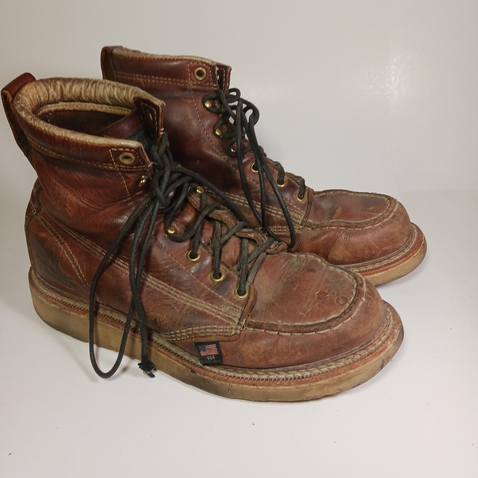 VTG THOROGOOD AMERICAN HERITAGE MOC-TOE WEDGE WORK BOOTS 7.5 D 814-4200 ...