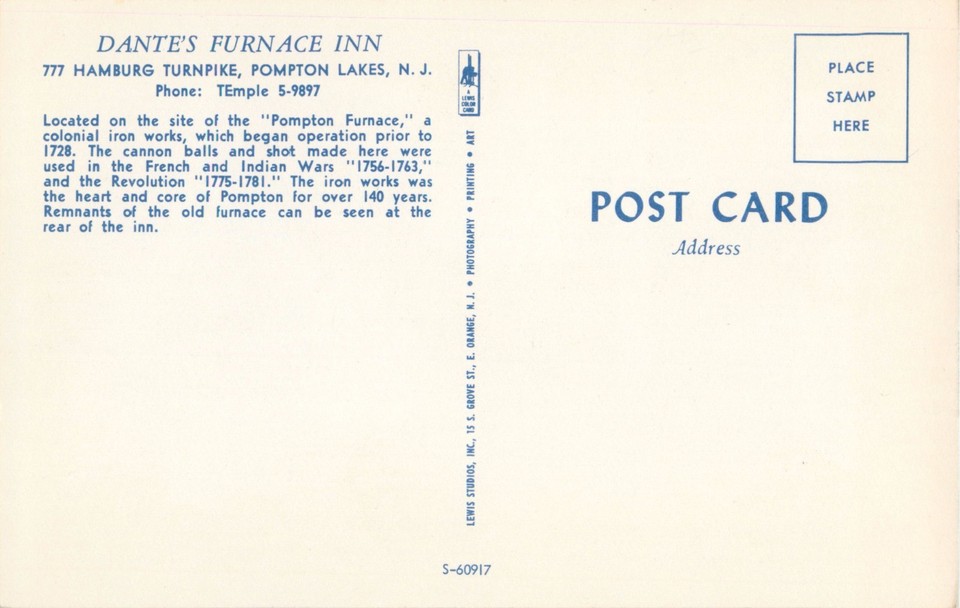 Dante's Furnace Inn, 777 Hamburg Turnpike, Pompton Lakes, New Jersey NJ ...
