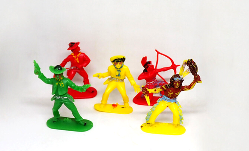 Vintage Plastic Toy Cowboys American Indians Set 5 Plastic Figures West ...