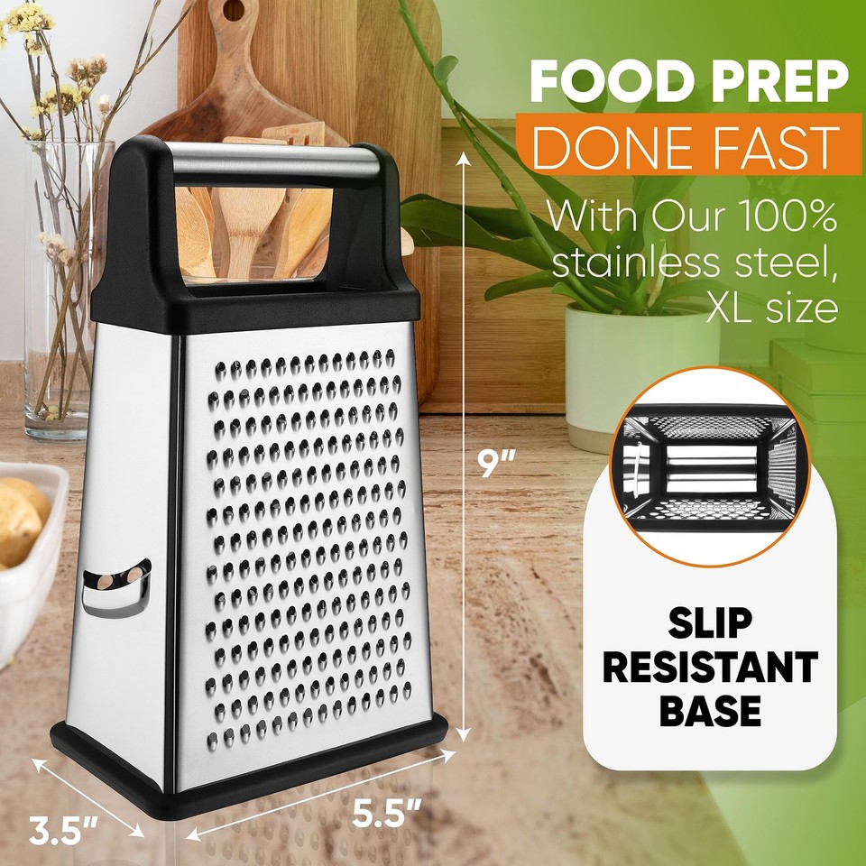 Professional Cheese Grater - Stainless Steel XL Size 4 Sides - Perfect ...