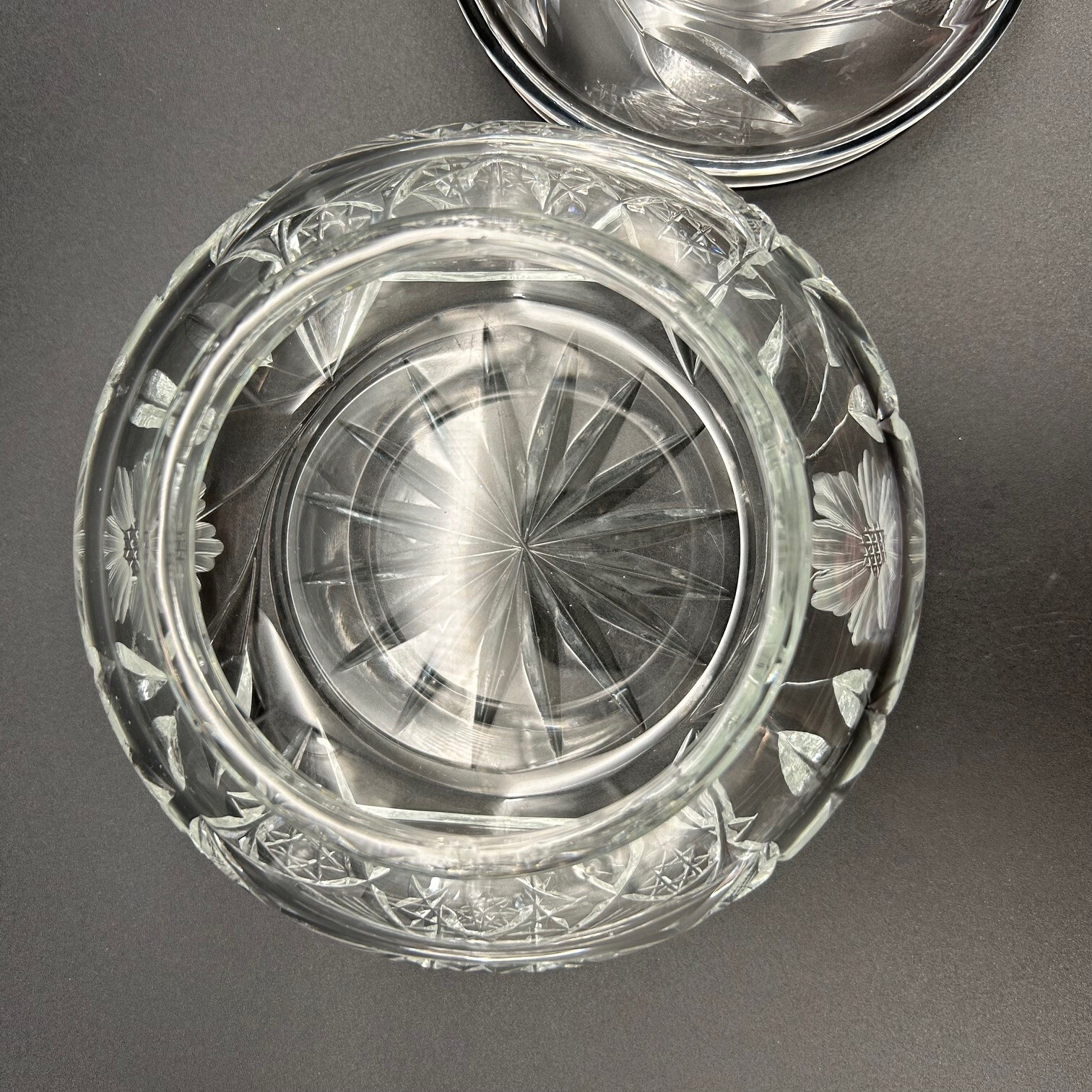 American Brilliant Cut Glass Vanity Puff Jar with Lid Wheel Flowers ...