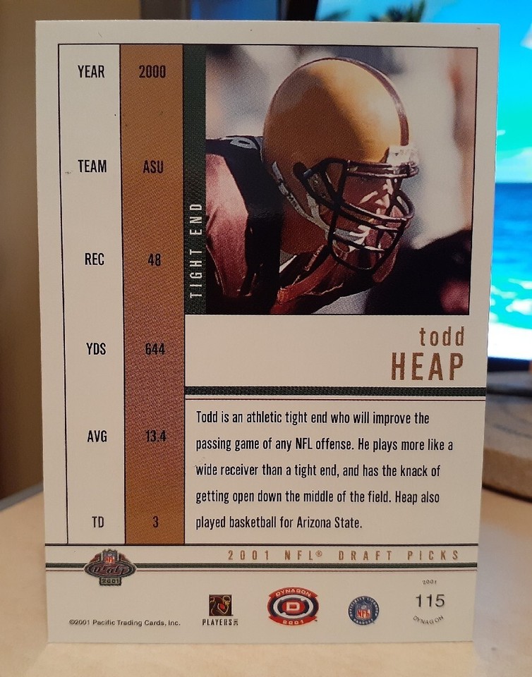 2001 TODD HEAP DYNAGON #115 ROOKIE RC BALTIMORE RAVENS ARIZONA ...