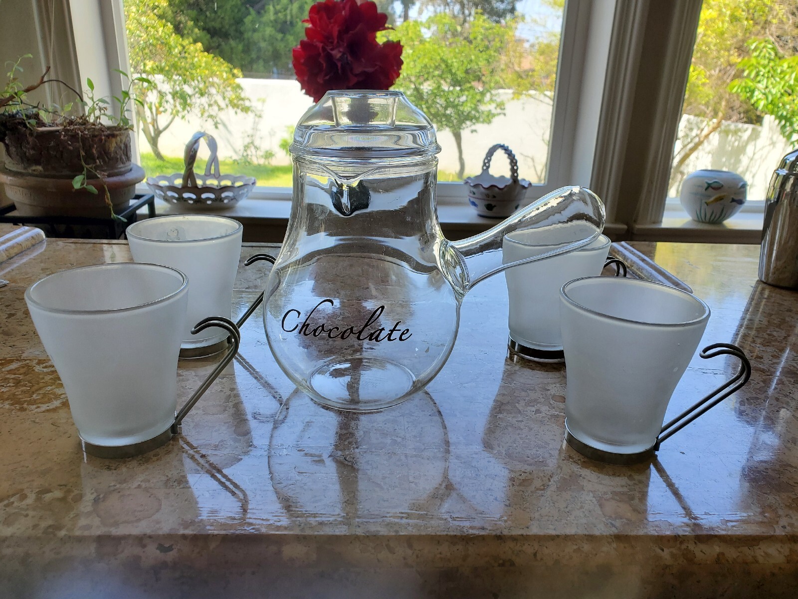 Clear Hot Chocolate Pitcher With Handle & 4 cups by Bonour For Williams ...