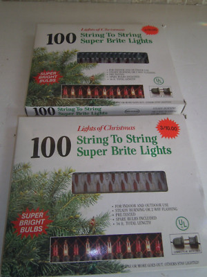 Vtg 100 Christmas Lights Super Bright String Light TWO Sets Red/Clear ...