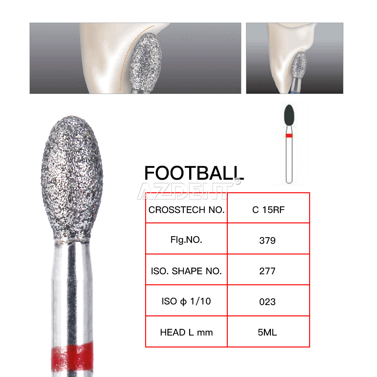 AZDENT Dental Diamond Burs FG Hight Handpiece Football Cutting Fine Red ...