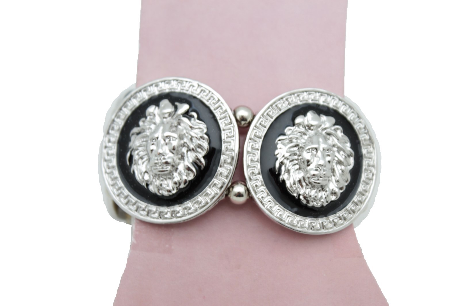 Women Silver Metal Round Lion Charm Circle Elastic Band Fashion Jewelry ...