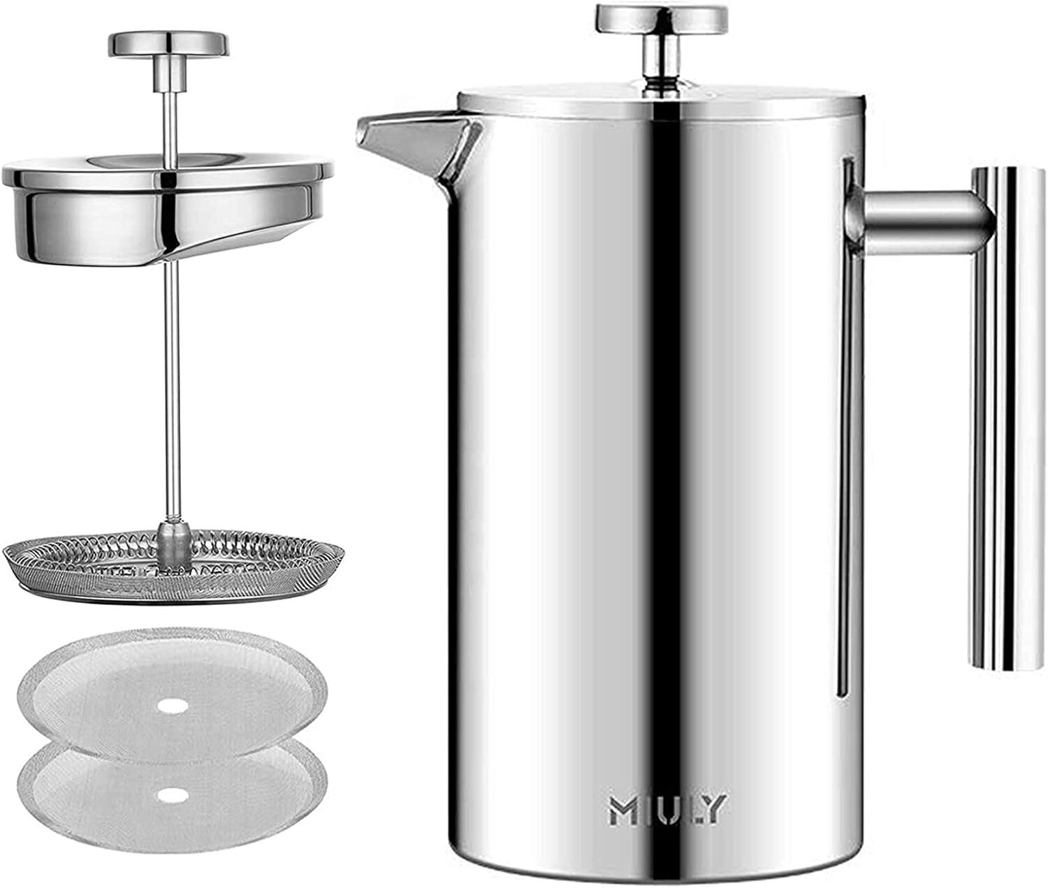 Miuly Small French Press Coffee Maker,12OZ/350ML Stainless Steel 12oz ...
