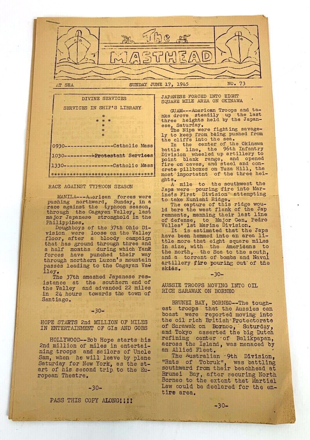 1945 USS General G.M. Randall AP-115 Ships Newspaper | eBay