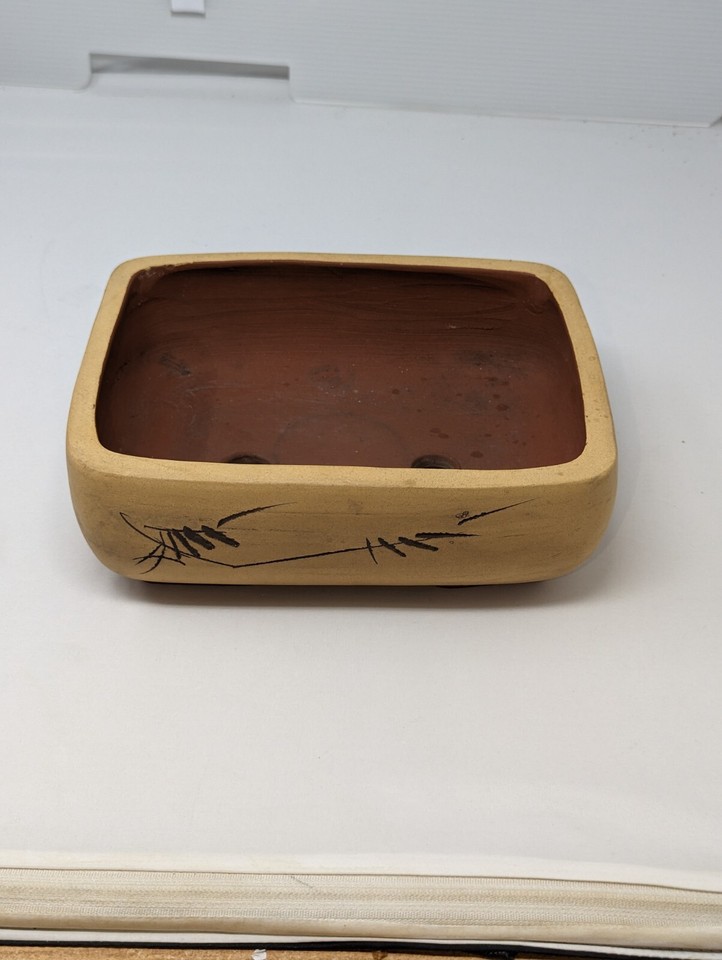 Vintage Bonsai Planter Pot Rectangular Incised Bamboo and Text 8 1/4 x ...