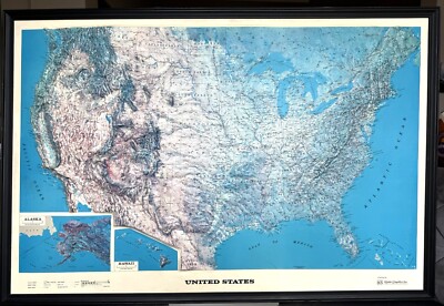 United States Framed Raised Relief Map, Kistler Graphics 44" x 29½", 1 ...