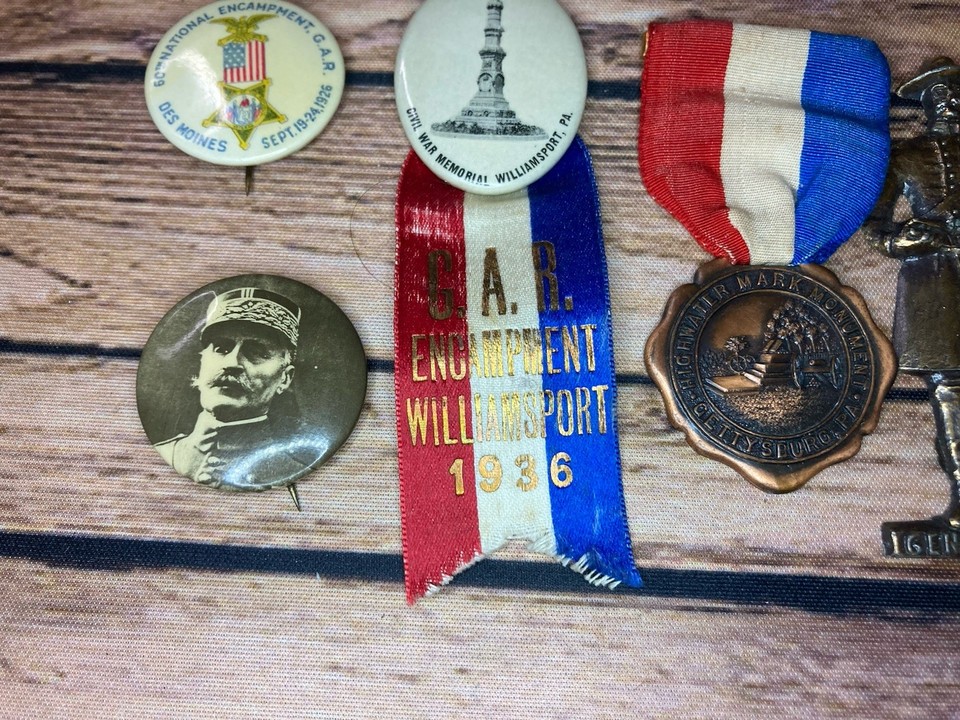 Original Civil War GAR Veteran Pinback Badge Lot Ribbon Pins WW1 ...