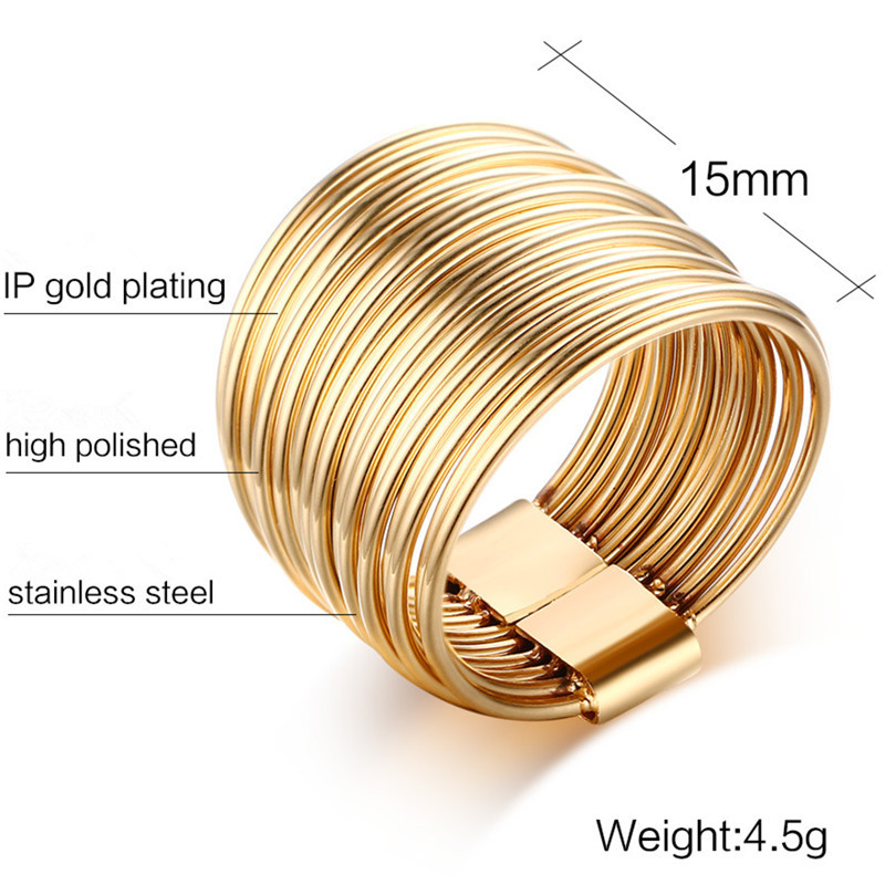 15mm Gold Plating Engagement Multi-rings Men Women Stainless Steel Band ...