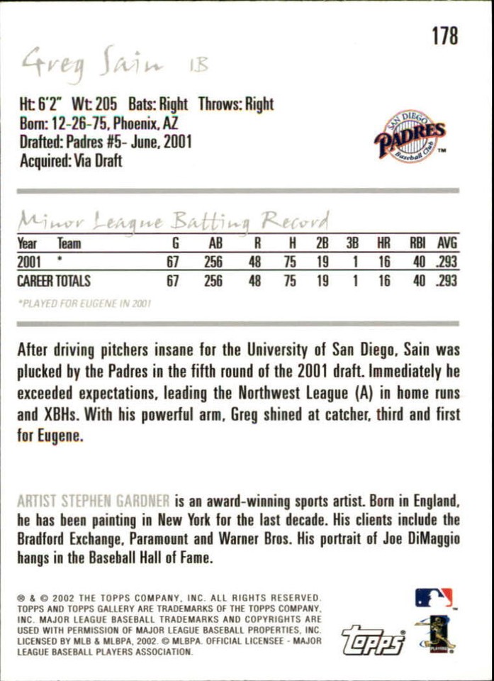 2002 Topps Gallery #178 Greg Sain FYP RC | eBay