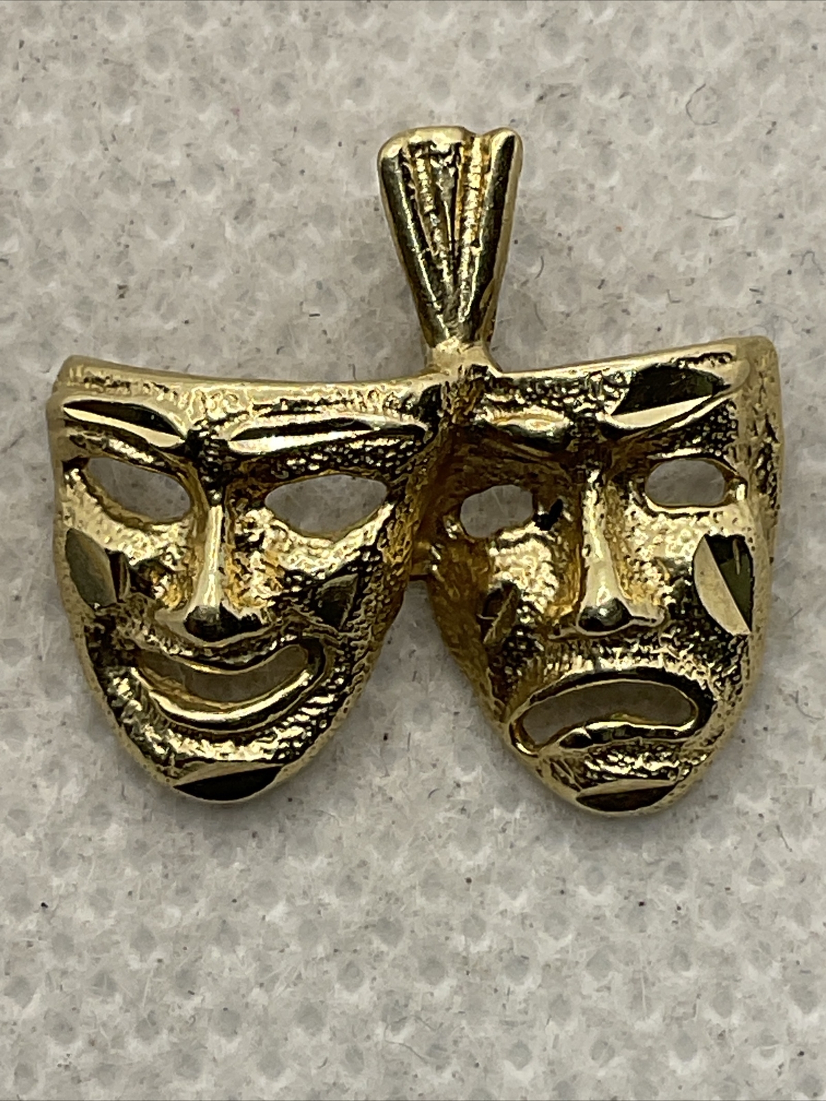 VINTAGE HANDMADE Solid 14K Yellow Gold COMEDY & TRAGEDY MASKS Charm ...