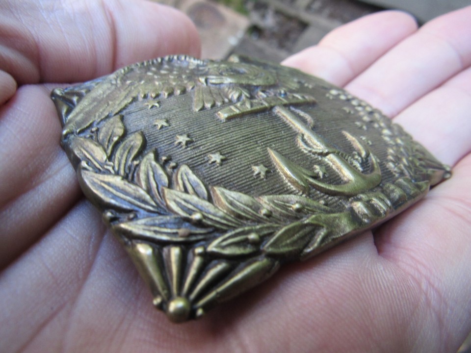 Vtg CIVIL WAR Belt Buckle USMC Anchor Marines Uniform Puppy Paw Brass ...