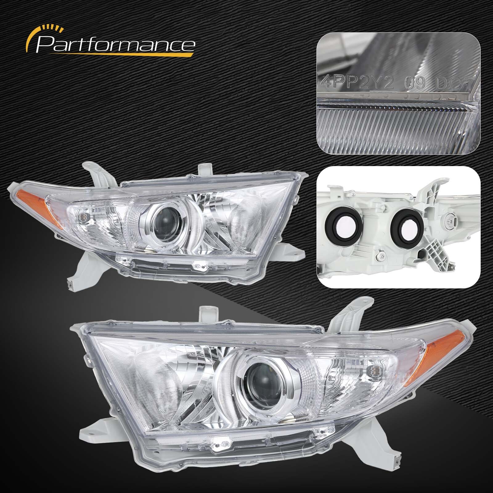 For 2011 2012 2013 Toyota Highlander Projector Chrome Headlights ...