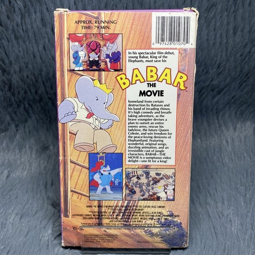 Babar The Movie VHS Tape 1989 Nelvana Release Animated Cartoon Kids ...