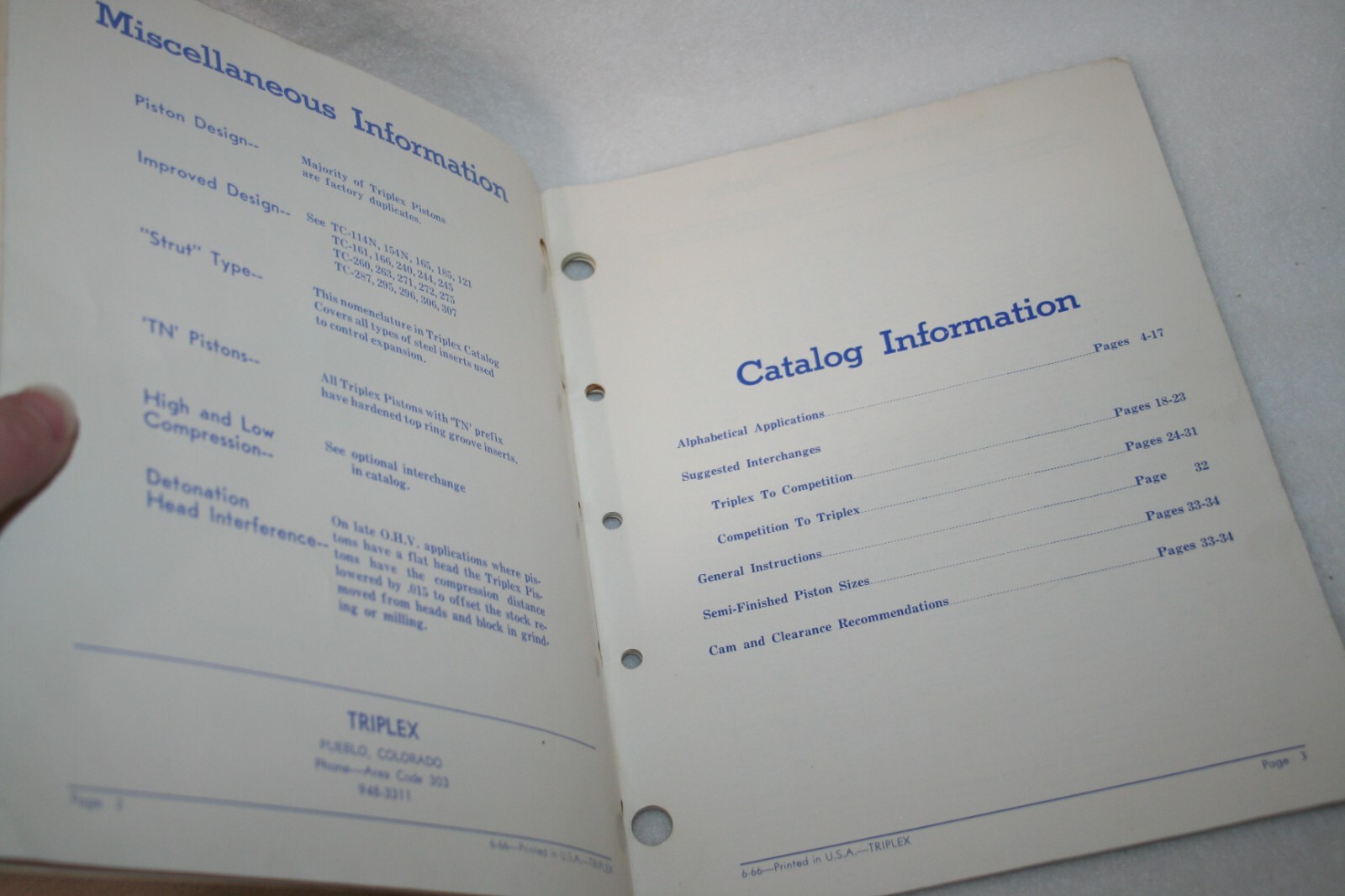 Vintage 1966 TRIPLEX Pistons CATALOG Auto Parts WILLYS Studebaker Ford ...