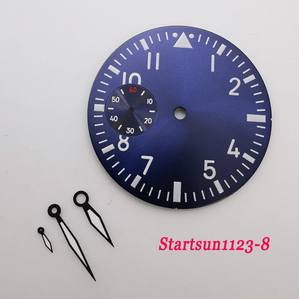 44mm steel watch case super luminous blue dial hands fit ETA 6497 st36 ...