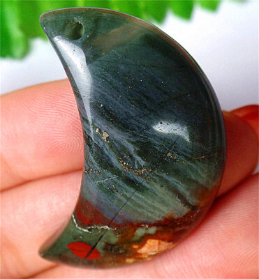 40x20x8mm Natural Red and Gray Africa Bloodstone Reiki Moon Pendant ...