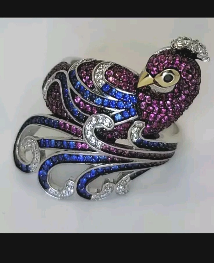 Ross Simons sterling silver Pink Blue Peacock lab created Ring cz ...