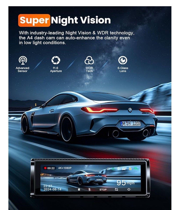 Dash Cam Cam Front and Rear, Built-in 5G WiFi GPS, 64GBSD, IPS screen ...