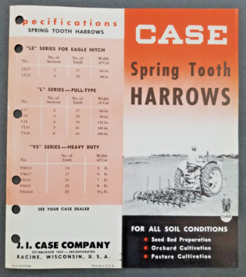 Case Spring Tooth Harrows Dealer Sales Brochure - 1952 | eBay