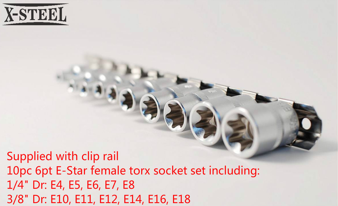 Selta Taiwan 10pc 1/4" & 3/8" Dr. Torx E-Star Female Socket Set: E4-E18 ...