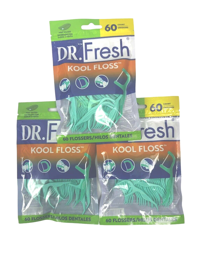 3 Pack Dr. Fresh Kool Floss, Mint Waxed Dental Flossers, 60 Count | eBay