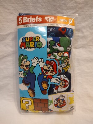 Nintendo Boys Size 6 Super Mario 5 Pack Briefs 100% Cotton New In ...