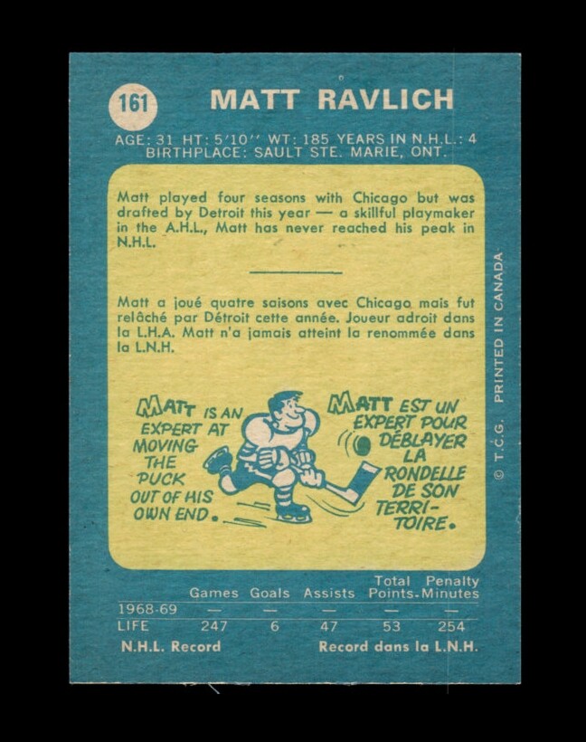 1969-70 O-Pee-Chee Set-Break #161 Matt Ravlich NR-MINT *GMCARDS* | eBay