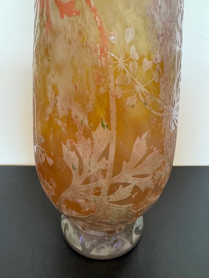 Antique French Daum Nancy Large Art Glass Vase w/ Dragonfly & Floral ...