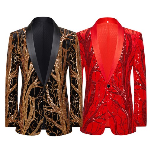 Sequin Suit Jacket Nightclub Singer Host Red Performance Men's Dress ...