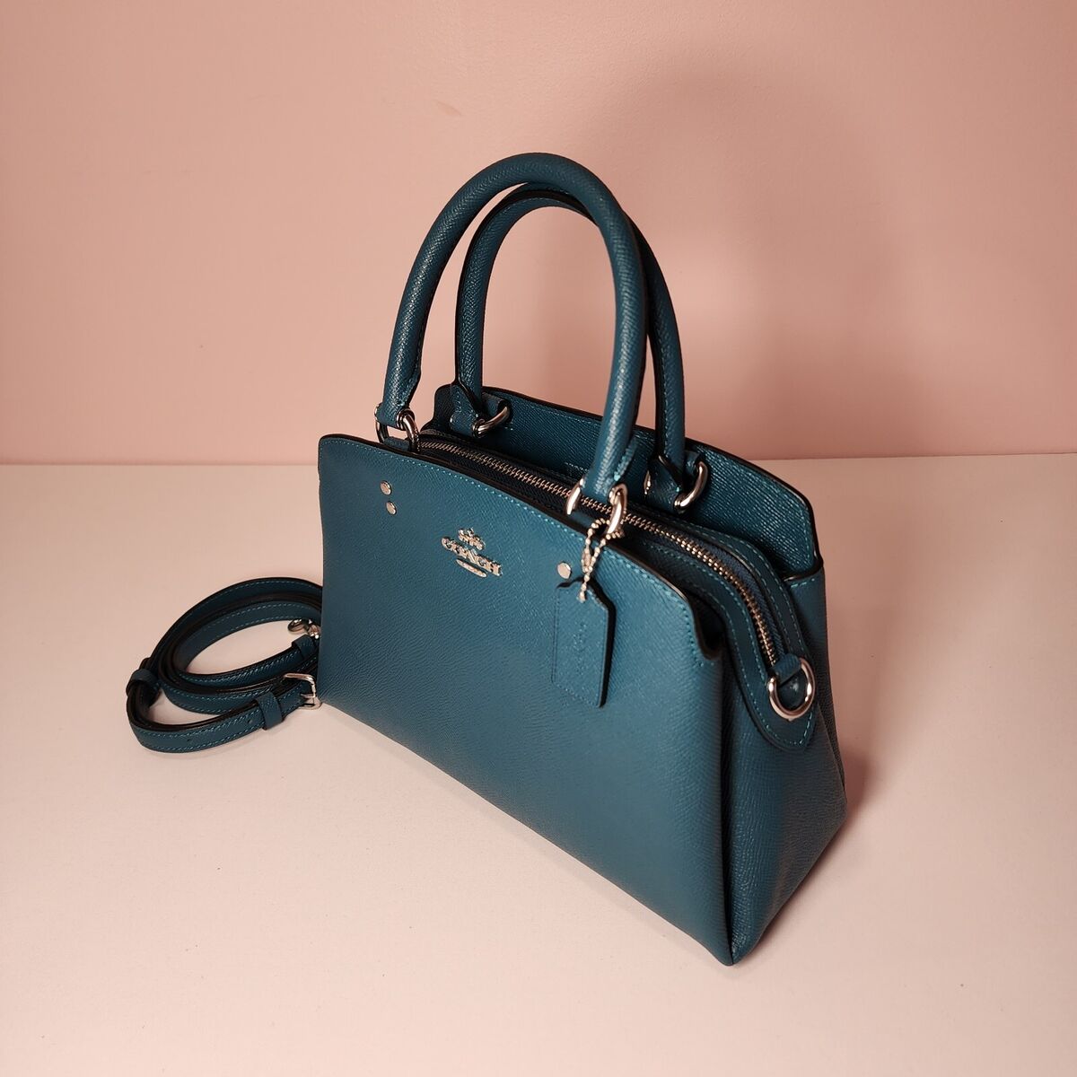 Coach 91146 Mini Lillie Carryall Bag in Deep Turquoise Blue Coach 91146 Mini Lillie Carryall Bag in Deep Turquoise Blue