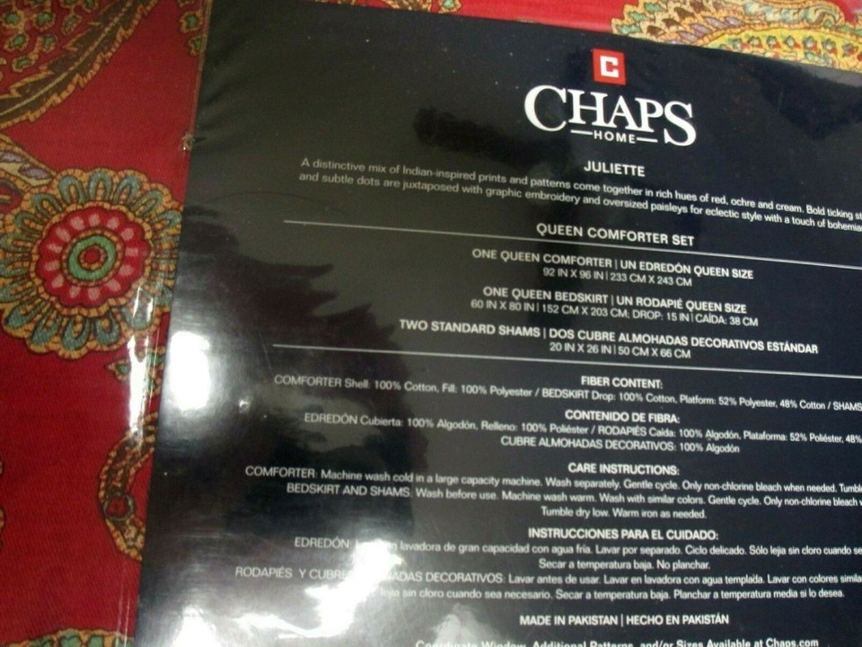 Chaps JULIETTE Bedding 4pc Red Paisley Floral Comforter Set - Queen | eBay