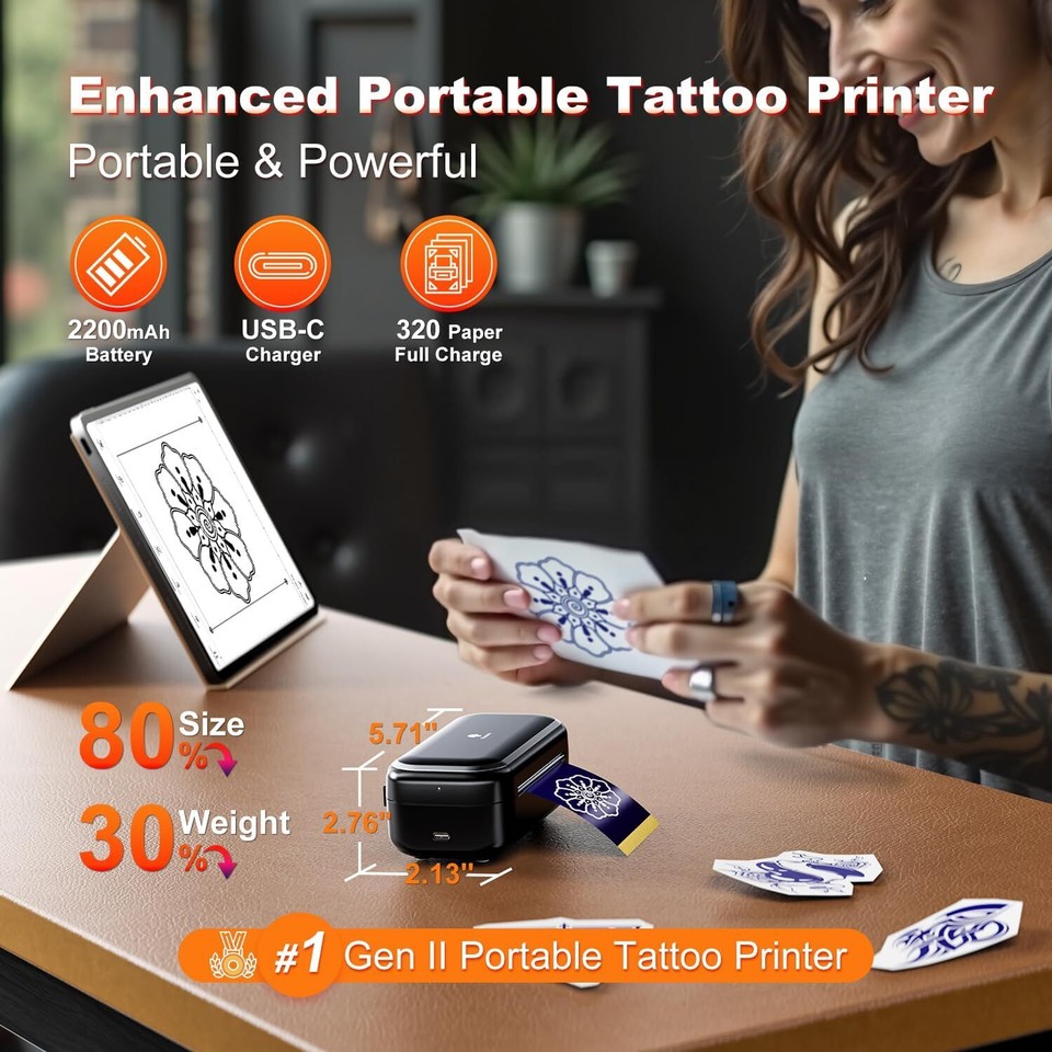 Phomemo TP31 Tattoo Stencil Printer Bluetooth Tattoo Printer w/ 30X ...