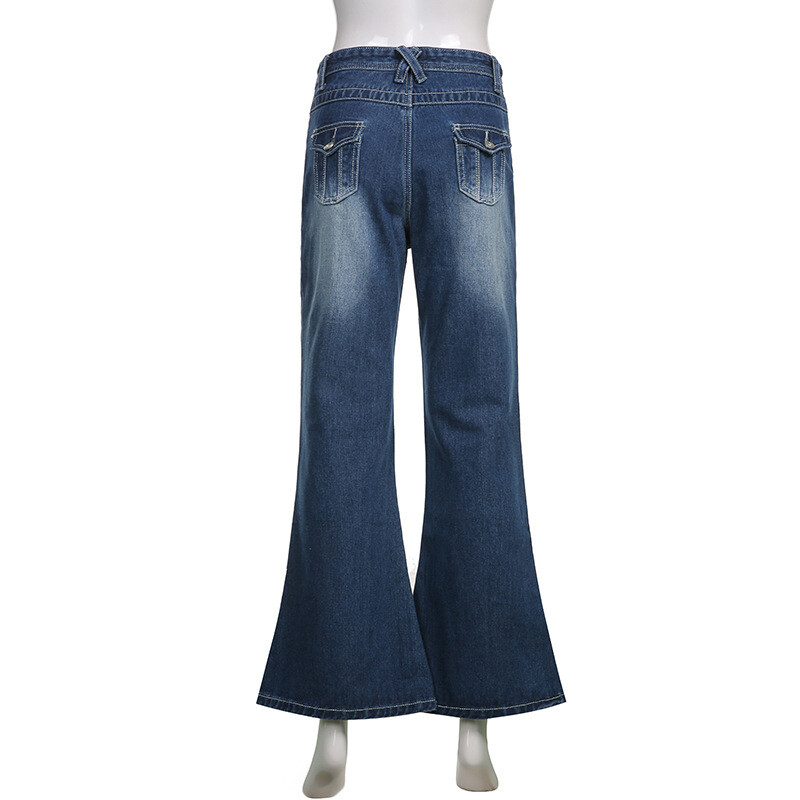 Lady Low Waist Flared Jeans Retro 90s Straight Denim Pants Bootcut ...