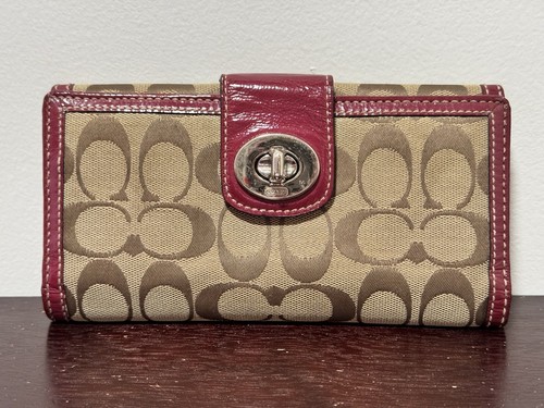 COACH Signature Jacquard Raspberry Patent Leather Turnlock Womens ...