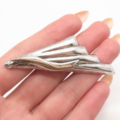 925 Sterling Silver 2-Tone Vintage Mexico Ribbed Modernist Pin Brooch ...