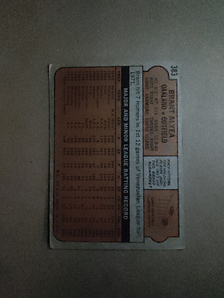 1972 Topps * Baseball #383 Brant Alyea - Oakland Athletics - vg free ...