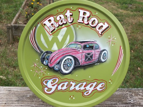Rat Rod Garage 12"pan sign VW Wolkswagen,Beetle,Bug,Hot Rod Pinstripe ...