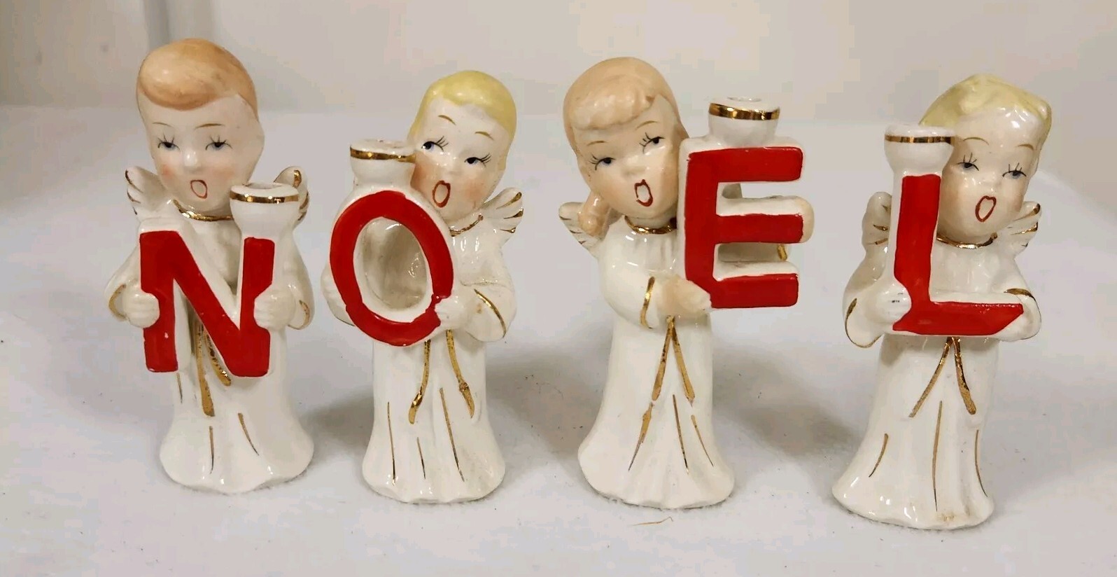 Lefton 1950s Singing Porcelain NOEL Angel Candle Holder Figurines Red ...