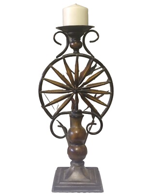 Rustic Wagon Wheel Pinwheel With Square Base Metal Candle Holder 18" | eBay