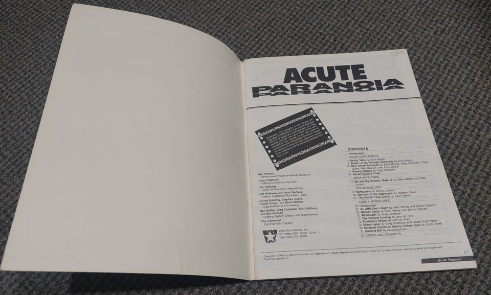 Paranoia RPG Sourcebook & Adventurers - Acute Paranoia West End Games ...