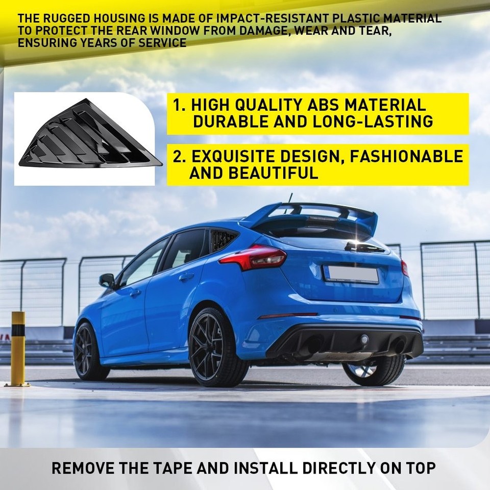 2x Window Louver Rear Vent Cover Gloss Black For Ford Focus ST RS III ...